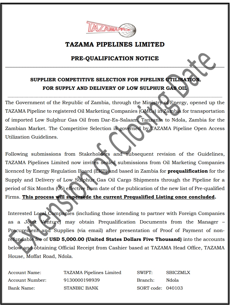 SUPPLIER COMPETITIVE SELECTION FOR PIPELINE UTILISATION. - TAZAMA ...