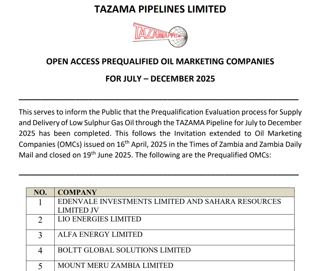 OPEN ACCESS PREQUALIFIED OIL MARKETING COMPANIES FOR 2025 - TAZAMA ...